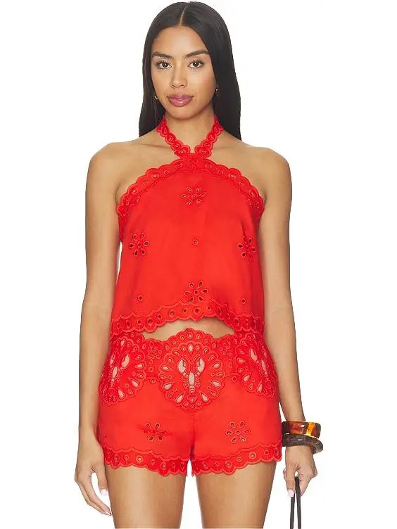 Retrofete Caliane Halterneck Eyelet Top - Geranium