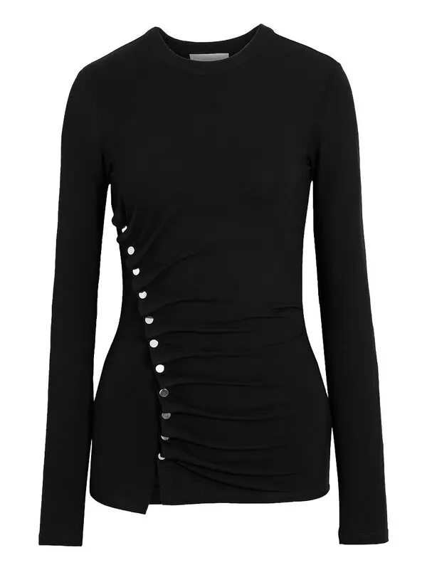 Rabanne Ruched Stretch-jersey Top With Side Snap Fastenings - Black