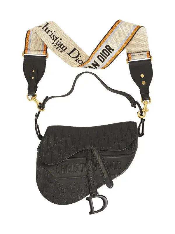 FWRD RENEW Dior Oblique Embossed Saddle Bag - Black