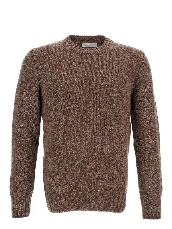 GRAN SASSO Herringbone Crew-neck Wool Sweater - Marrone