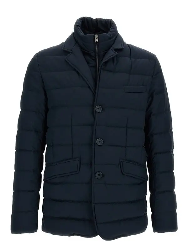 Herno Quilted Technical Fabric Jacket With Bib And High Collar - Blu