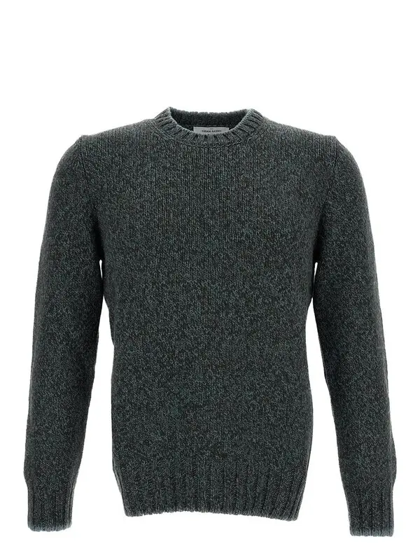 GRAN SASSO Wool Herringbone Crew Neck Sweater - Verde