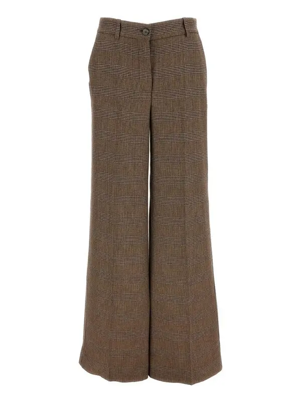PAROSH Wide-leg Wool-blend Pants With Pied-de-poule Pattern - Multicolore