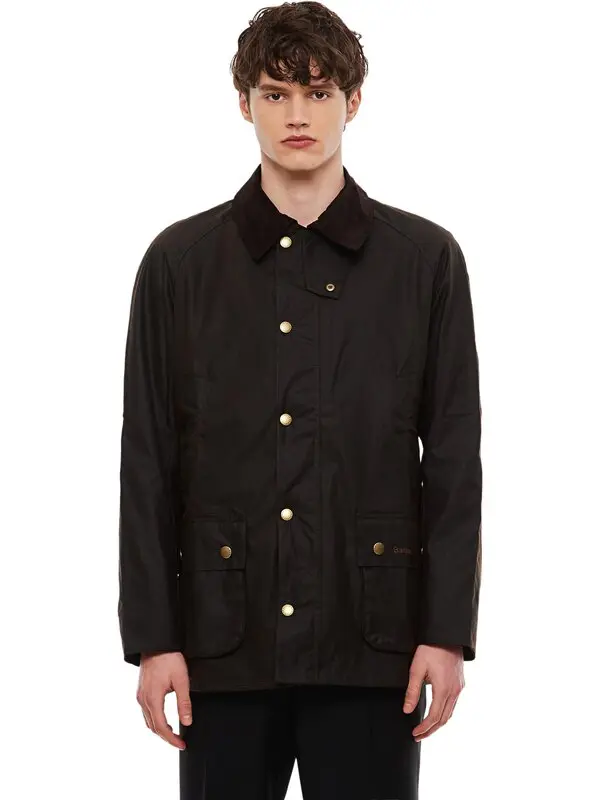 Barbour Ashbay Wax Jacket With Ribbed Velvet Collar - Green