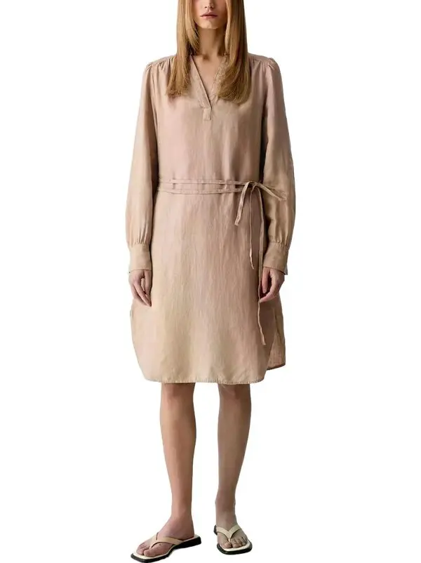 Marc O'polo Beige V-neck Long Sleeve Belted Mini Dress - Neutrals