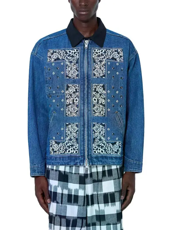 NOMARHYTHM Embroidered Zip-up Denim Jacket - Blue