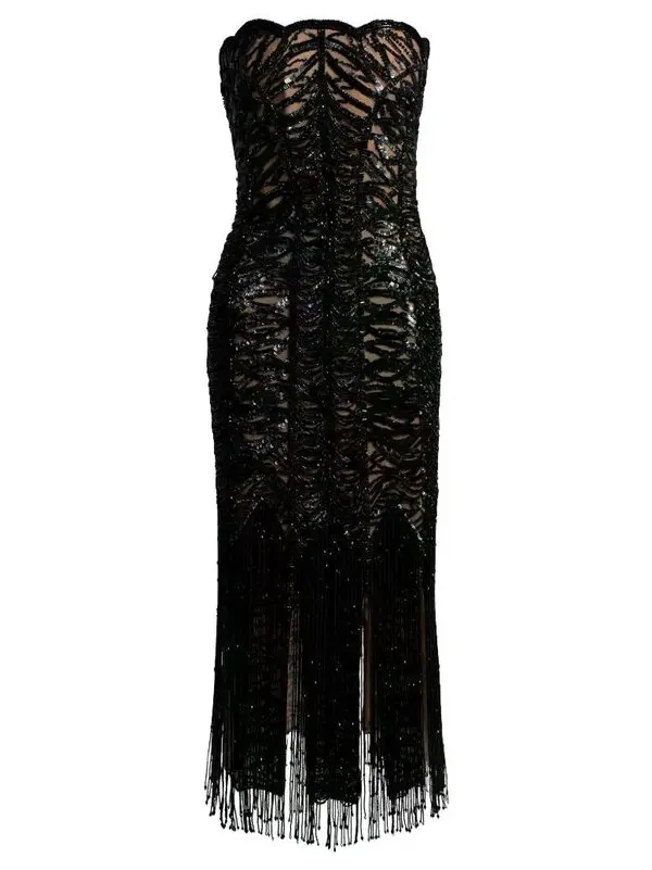 Elie Saab Embellished Fringed Gown - Black