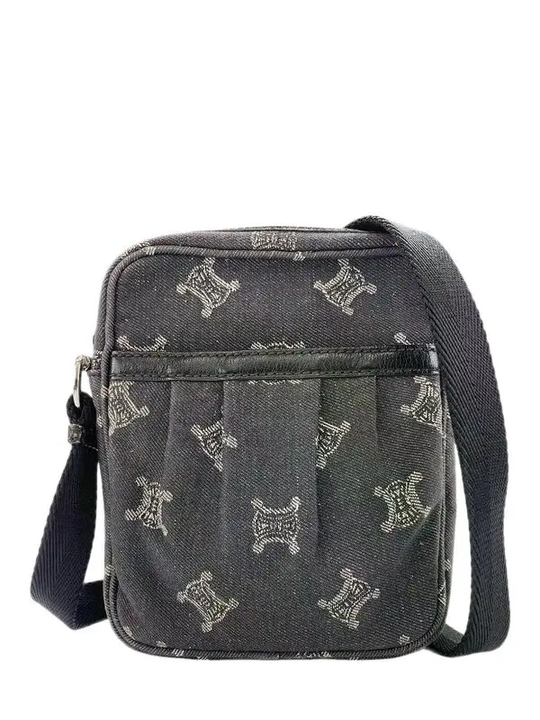 Celine Macadam Pattern Denim Shoulder Bag - Black