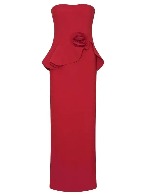 ROTATE BY BIRGER CHRISTENSEN Floral Appliqué Peplum Strapless Gown - Red