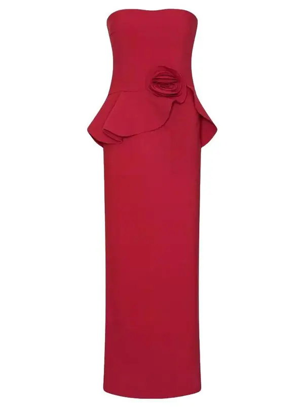 ROTATE BY BIRGER CHRISTENSEN Strapless Maxi Dress With Flower Detail - Red