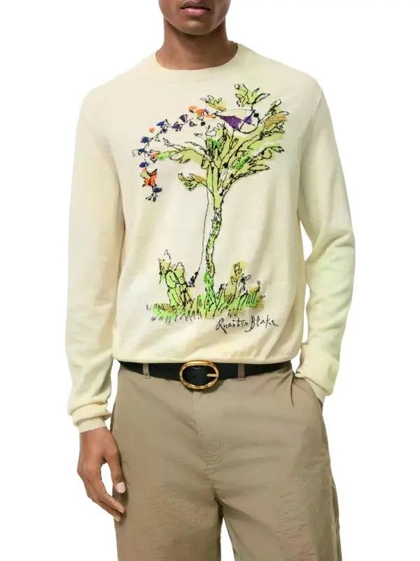 Burberry Wool-silk Crew Neck Sweater With Quentin Blake Illustration - Neutrals