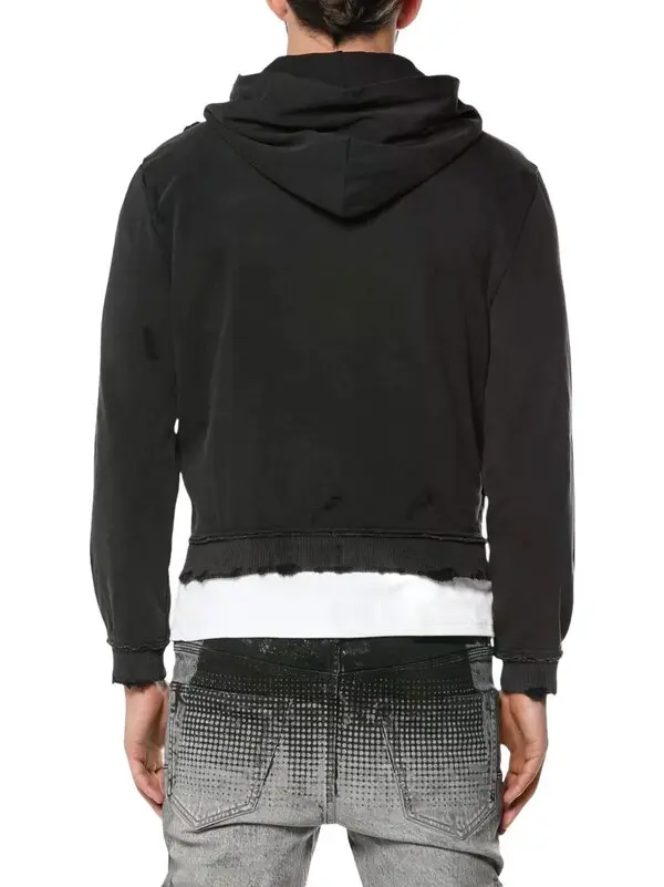 PURPLE BRAND Distressed Zip-up Hoodie - Black