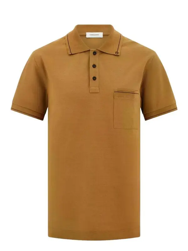 FERRAGAMO Piqué Chest-pocket Polo Shirt - Brown