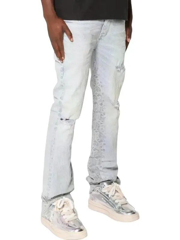 PURPLE BRAND Light Indigo Distressed Monogram Flared Jeans - Blue