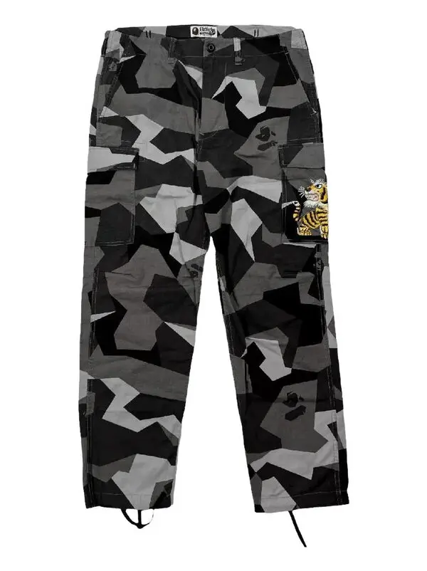 A BATHING APE Tiger Patch Camouflage Cargo Trousers - Grey