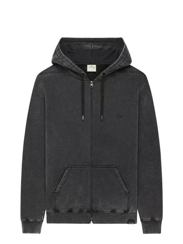 COURREGES Stonewashed Logo-print Hoodie - Black
