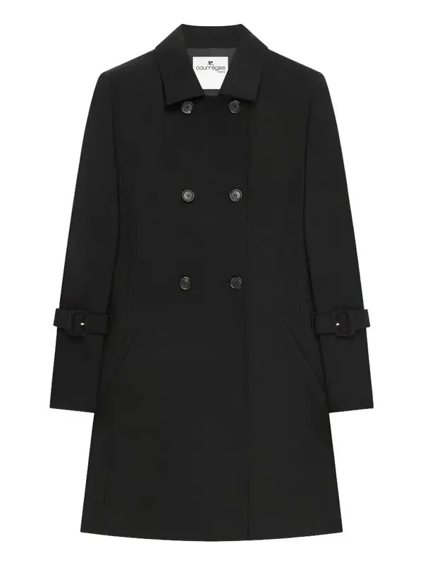 COURREGES Double-breasted Embroidered Logo Coat - Black