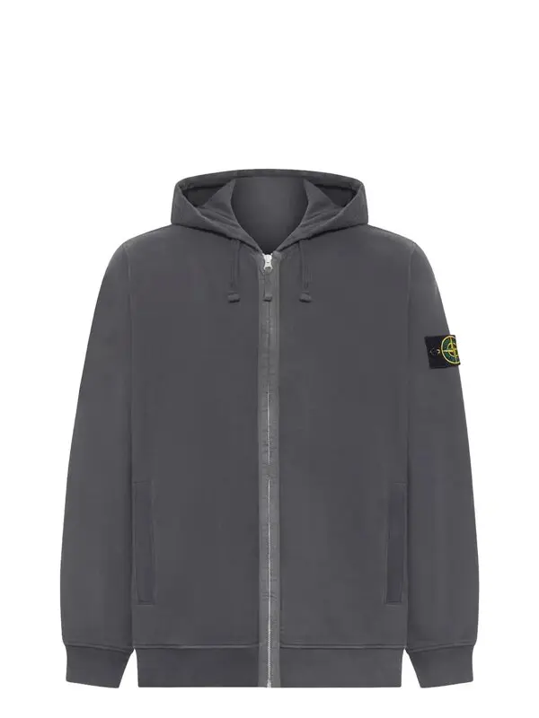 Stone Island Logo Patch Zip-up Hoodie - Grey