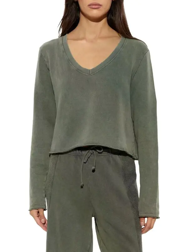 American Vintage Textured V-neck Cropped Sweatshirt - Green