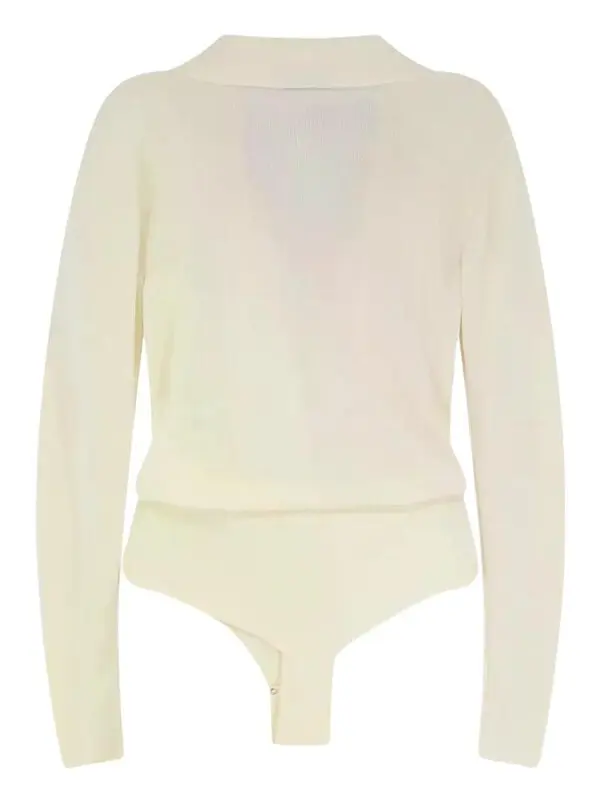 Elisabetta Franchi Butter Cream Fine Knit Wrap-front Bodysuit With Gold-tone Charm Detail - Neutrals
