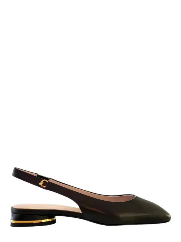 COCCINELLE Leather Slingback Ballet Flats With Gold-tone Logo Plaque - Black