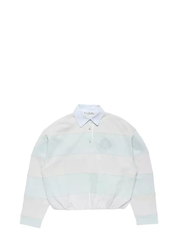 Acne Studios Striped Cotton Fleece Polo Sweatshirt With Crest Logo - Blue