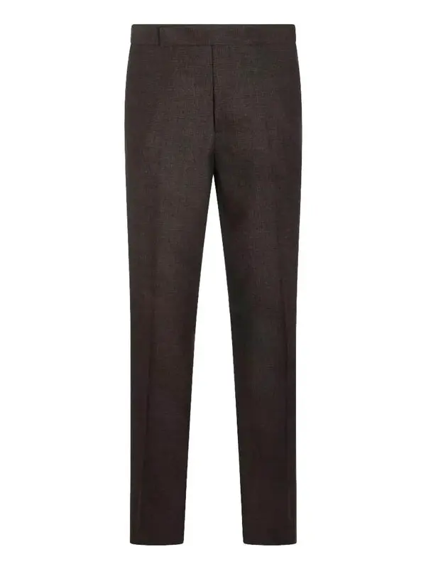 LARDINI Virgin Wool Micro-check Trousers - Brown