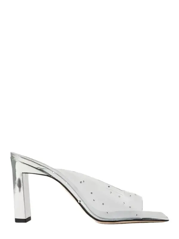 WANDLER Isa Crystal-embellished Metallic Block Heel Sandals - White