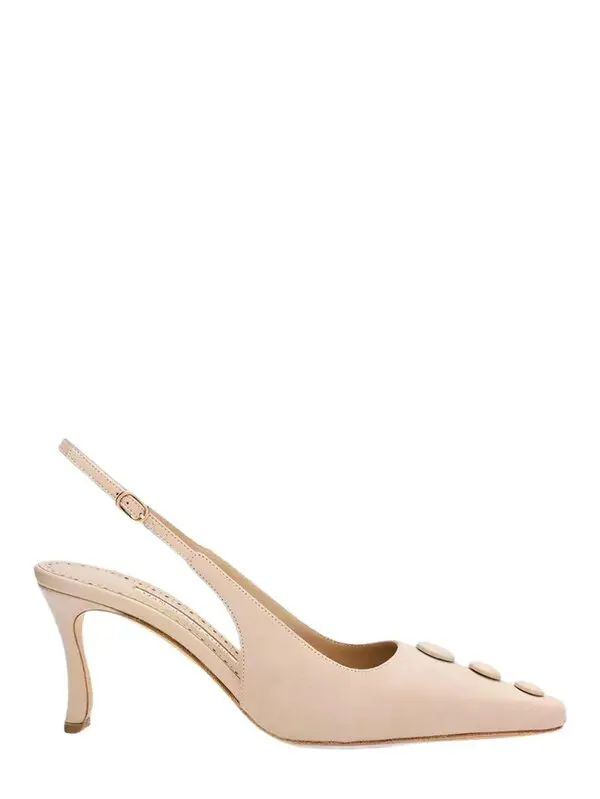 Manolo Blahnik Beige Suede Button Detail Slingback Pumps - Neutrals