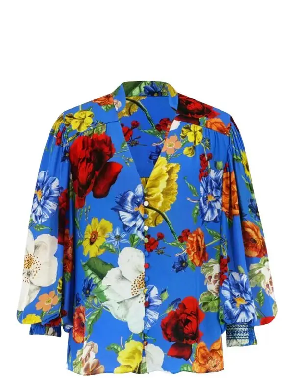 Alice + Olivia Serena Floral Print Blouse - Blue