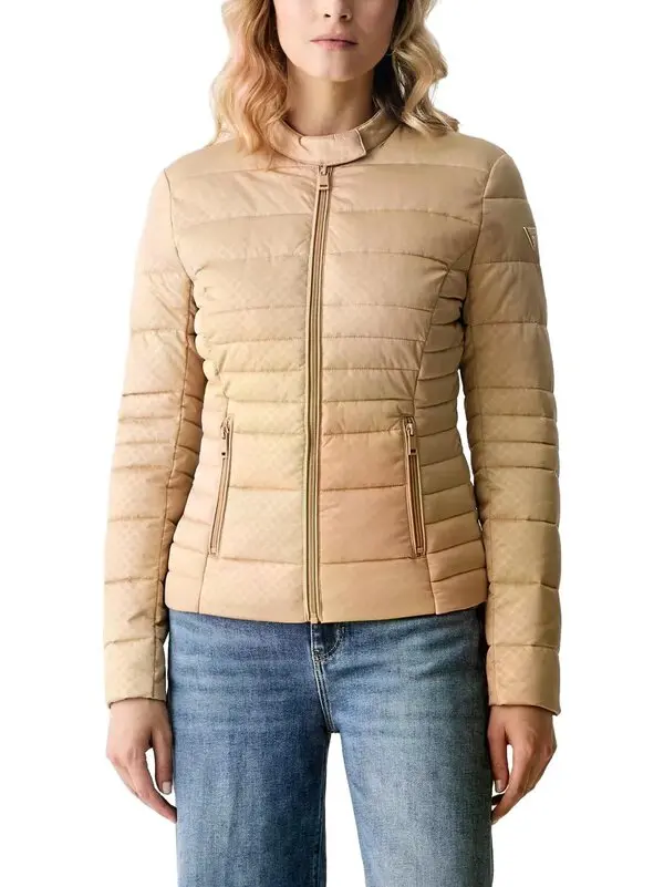 Guess Puffer Jacket With Logo Plaque - Neutrals