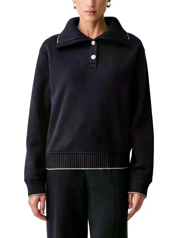 Guess Ribbed Collar Logo Embroidered Jumper - Blue