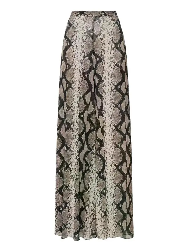 Lapointe Python-print Mesh Wide-leg Trousers - Brown