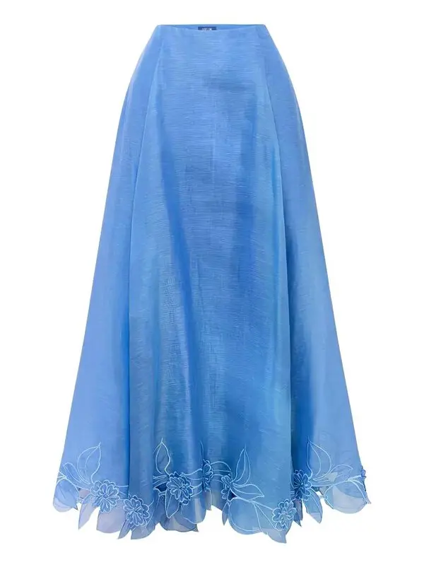 LEO LIN Leila Appliqué Midi Skirt - Blue