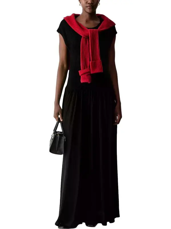 Sisley Crinkled Flared Maxi Dress - Black