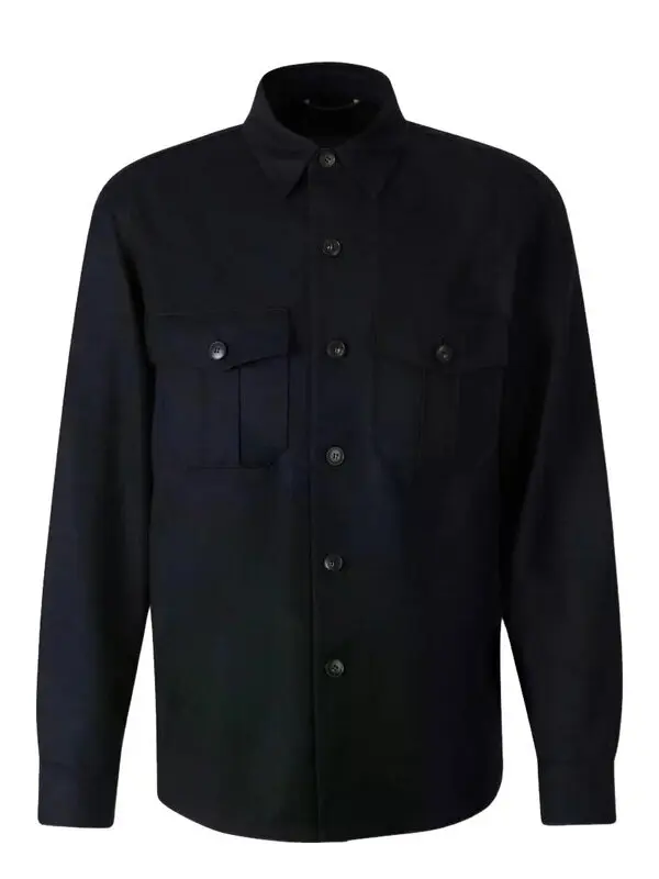 Canali Wool Chest-pocket Shirt Jacket - Blue