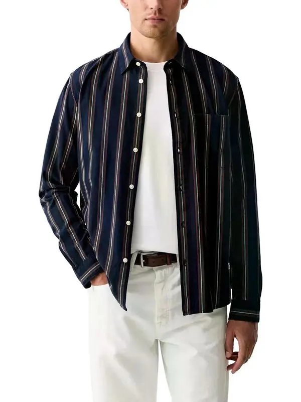 Marc O'polo Vertical-stripe Chest-pocket Shirt - Blue