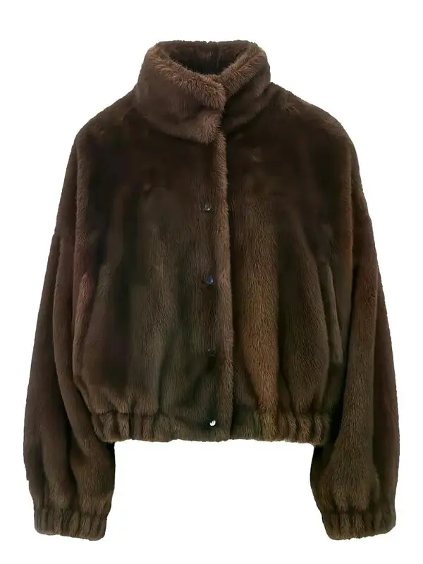 Max Mara Faux Fur Funnel Neck Jacket - Brown