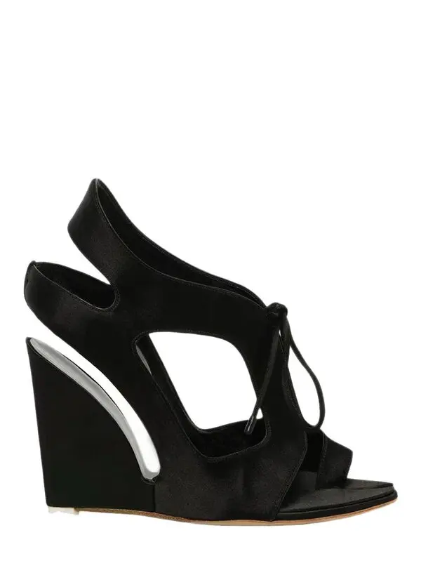 Balenciaga Satin Lace-up Wedge Sandals - Black