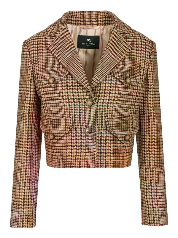 Etro Checked Cropped Jacket - Neutrals