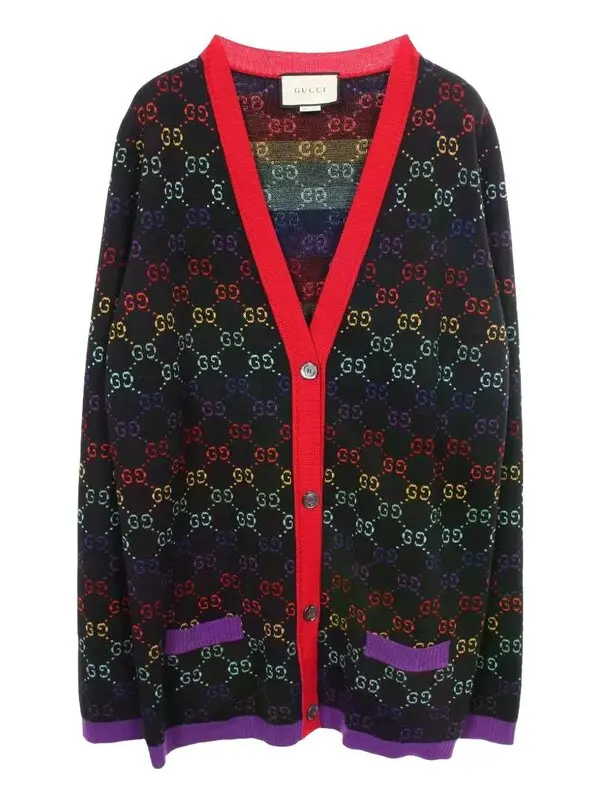 Gucci Gg Pattern V-neck Cardigan - Black