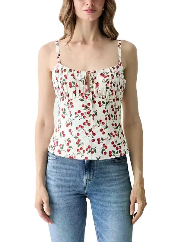 Guess Cherry-print Gathered Top - White