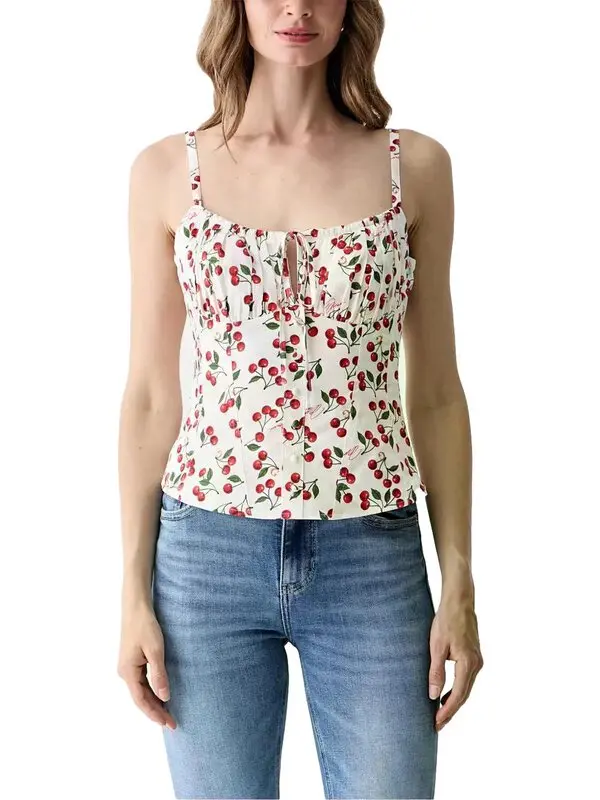 Guess Cherry-print Gathered Top - White
