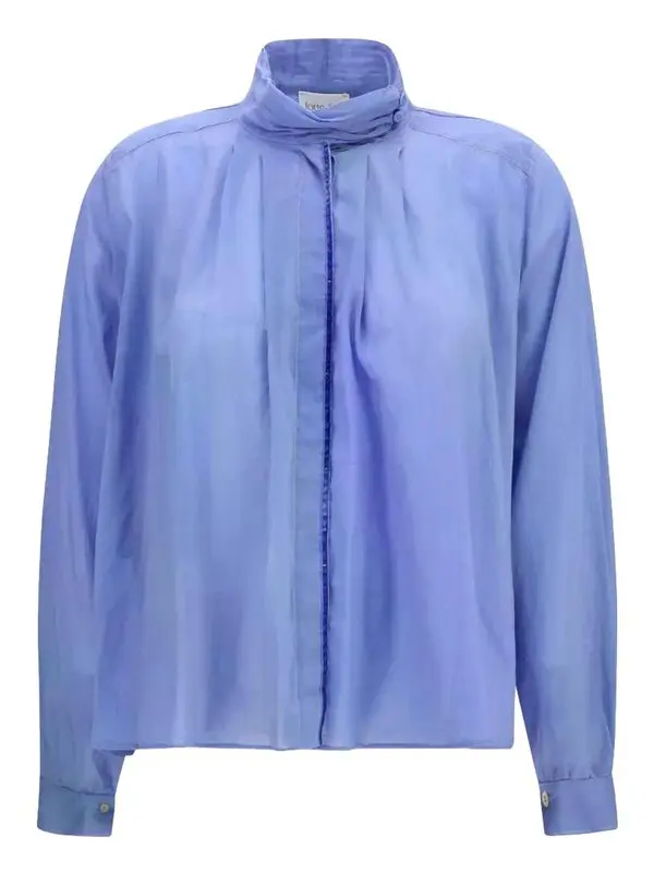FORTE_FORTE Pleated High-neck Blouse - Blue