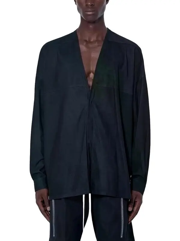 Rick Owens Lido Larry V-neck Leather Shirt - Black