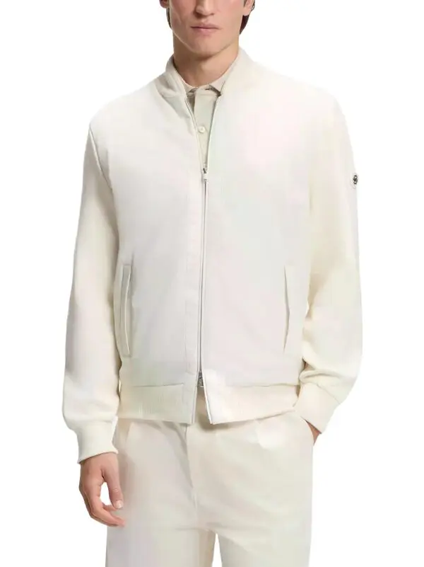 BOSS Cotton Knit Hybrid Bomber Jacket With Double B Patch - Neutrals