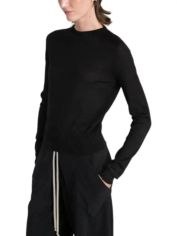 Rick Owens Crew Neck Long Sleeve Sweater With Ribbed Trims - Black