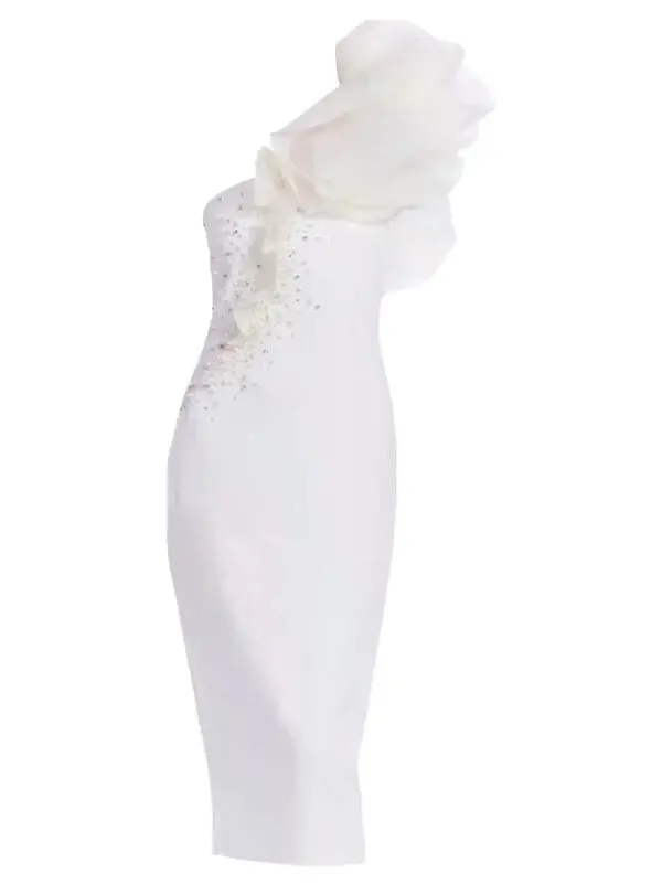 Badgley Mischka One-shoulder Crystal-embellished Midi Dress - White