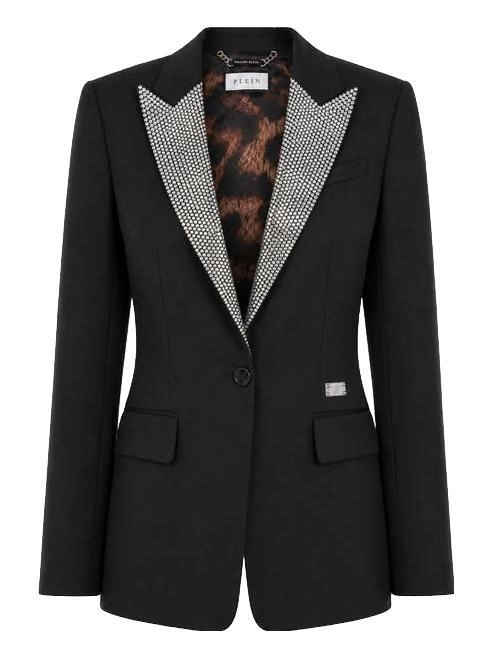 Philipp Plein Single Breasted Fit Blazer With Crystal Embellished Lapel - Black
