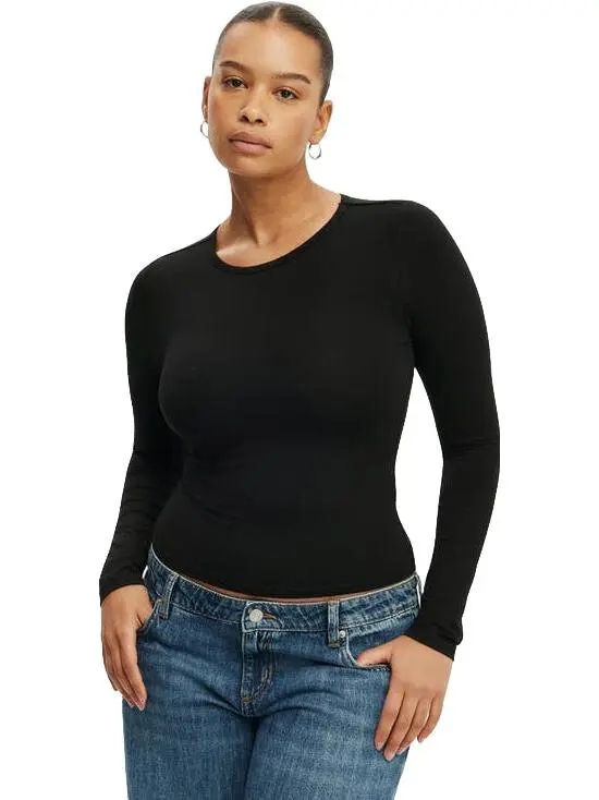 COTTONON Everyday Smooth Long Sleeve Crewneck Top - Black